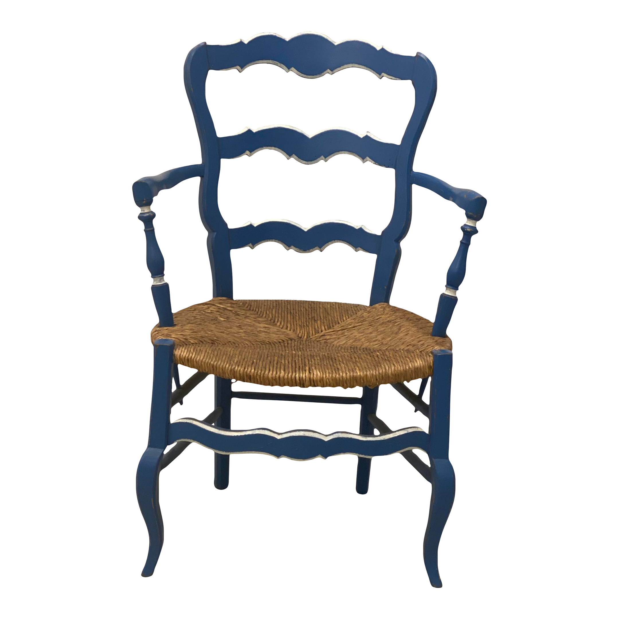 Early 20th Century French Country Rush Seated Chair in Cornflower Blue ...