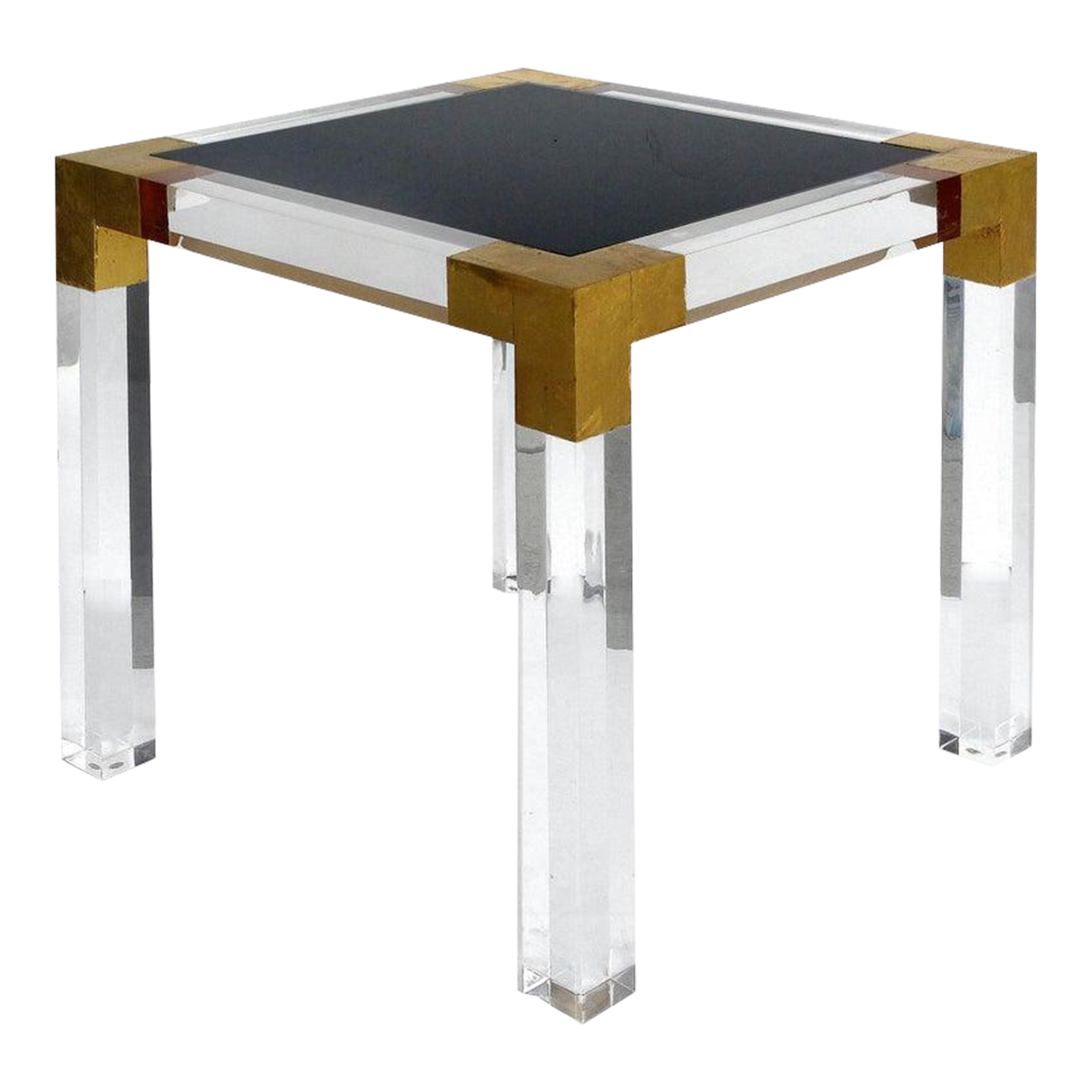 New Custom Lucite Side Table With Interchangeable Tops and Gold Leaf ...