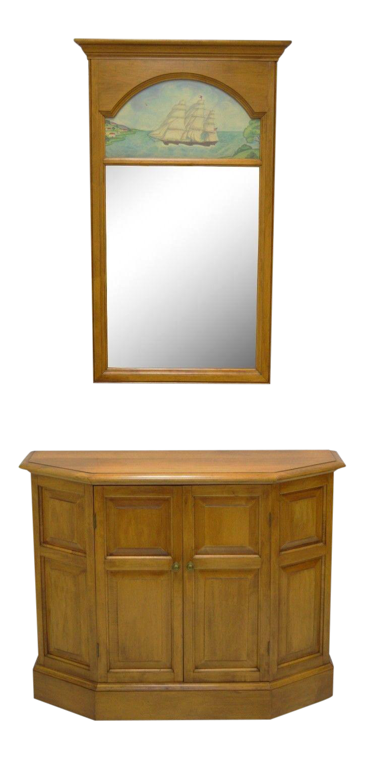 Conant Ball Maple Wood Hall Console Table Cabinet and Wall Mirror ...