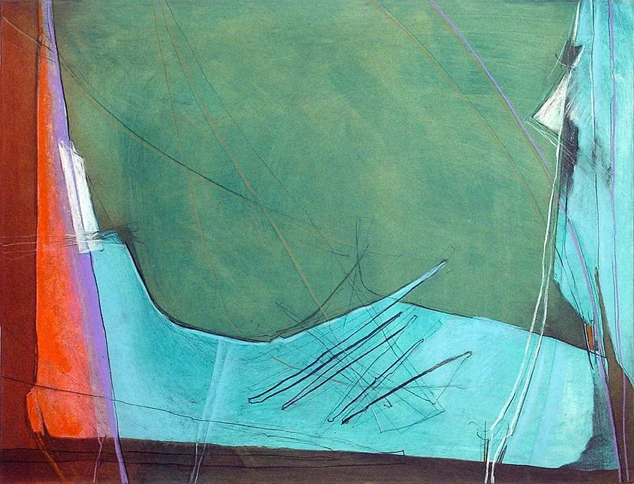 1990s "Vessel" Abstract Vitreograph on Paper With Hand Coloring by ...