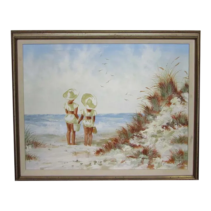 Thomas Pell Framed Canvas Beach Oil Painting | Chairish