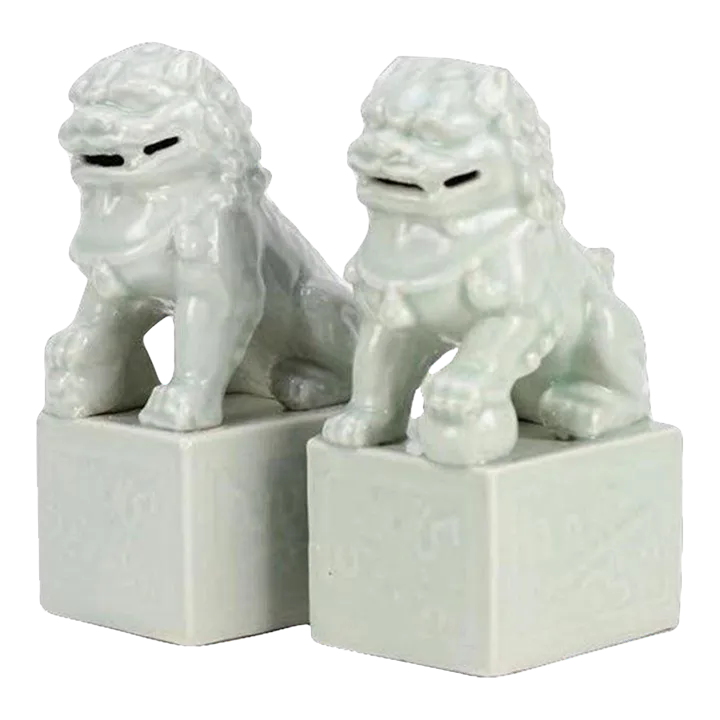 Modern Chinoiserie Mini White Foo Dogs- a Pair | Chairish