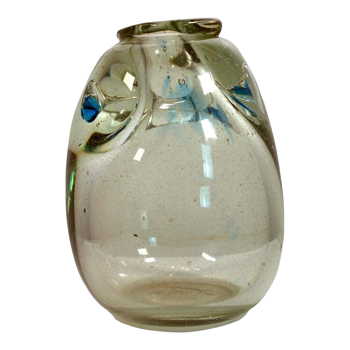 1970s Richard Ritter Modern Clear Glass with Blue Vessel Sculpture ...