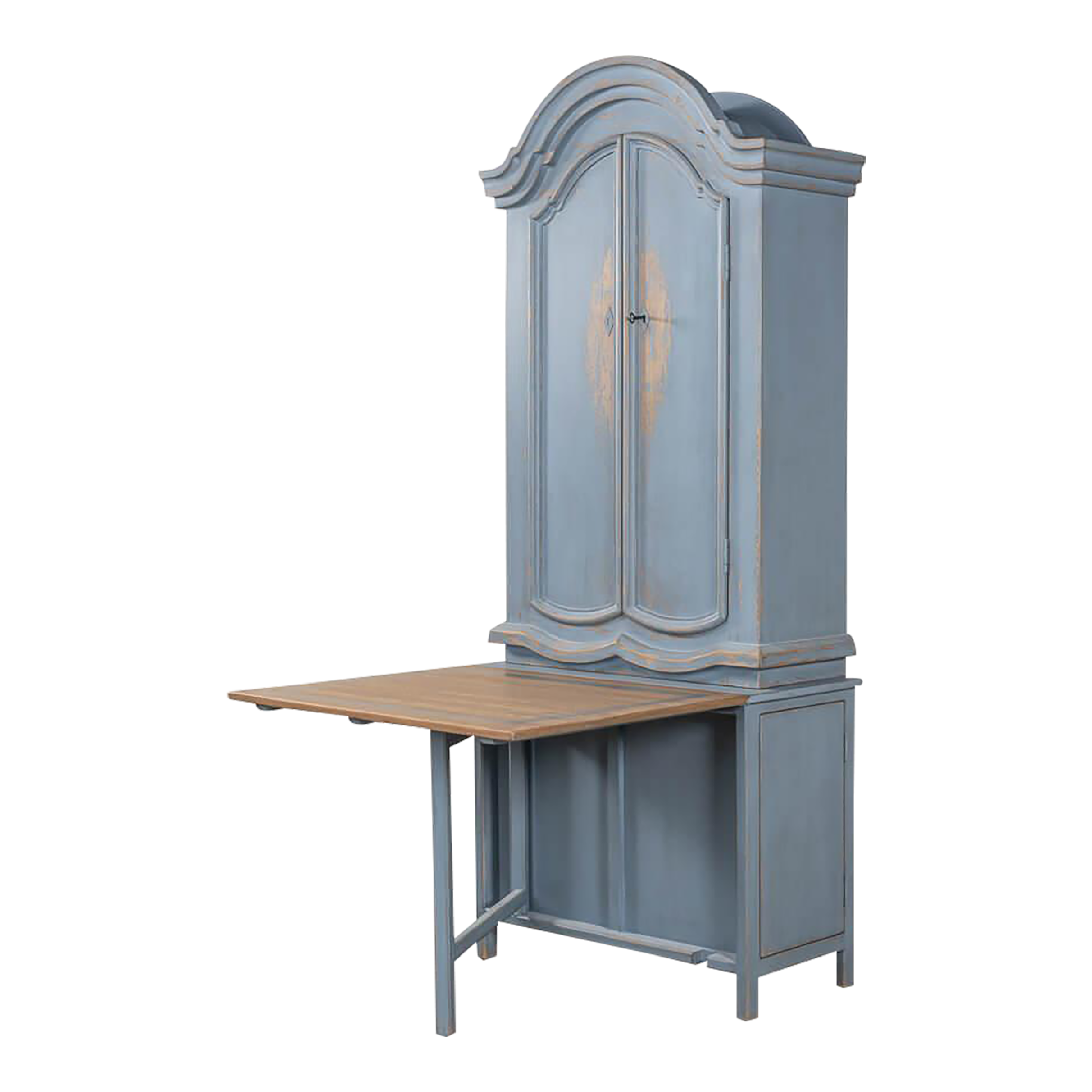 French Country Blue Painted Secretary | Chairish