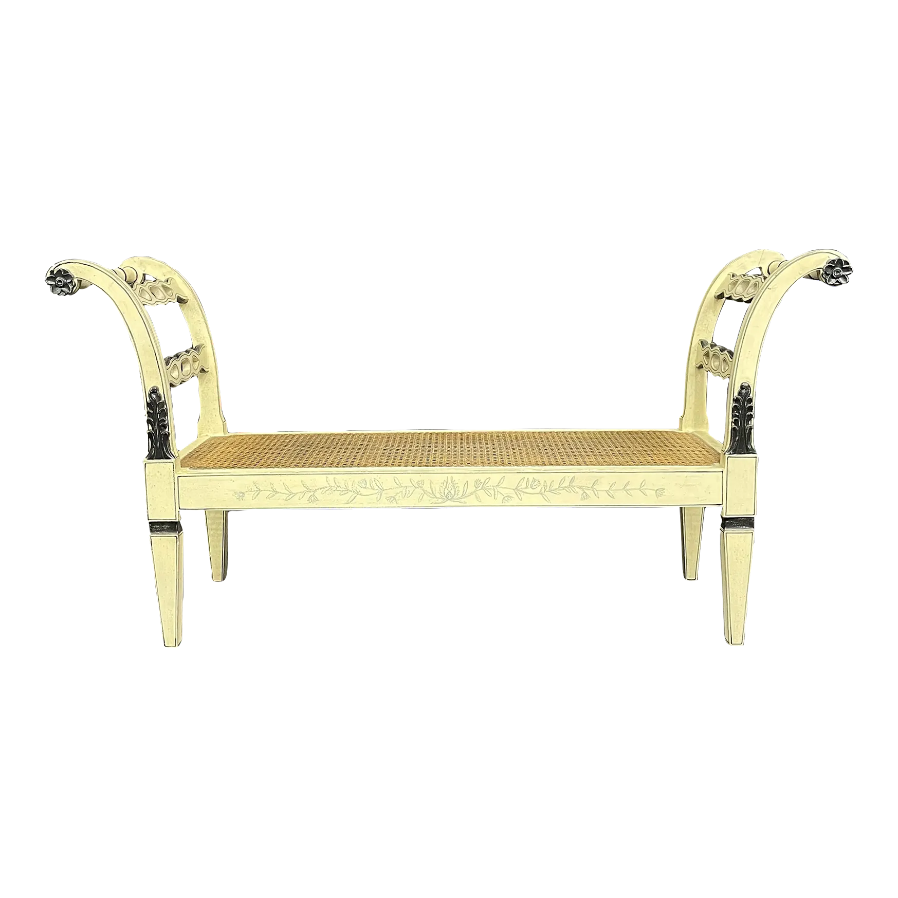 Paint Decorated Cane Window Bench | Chairish