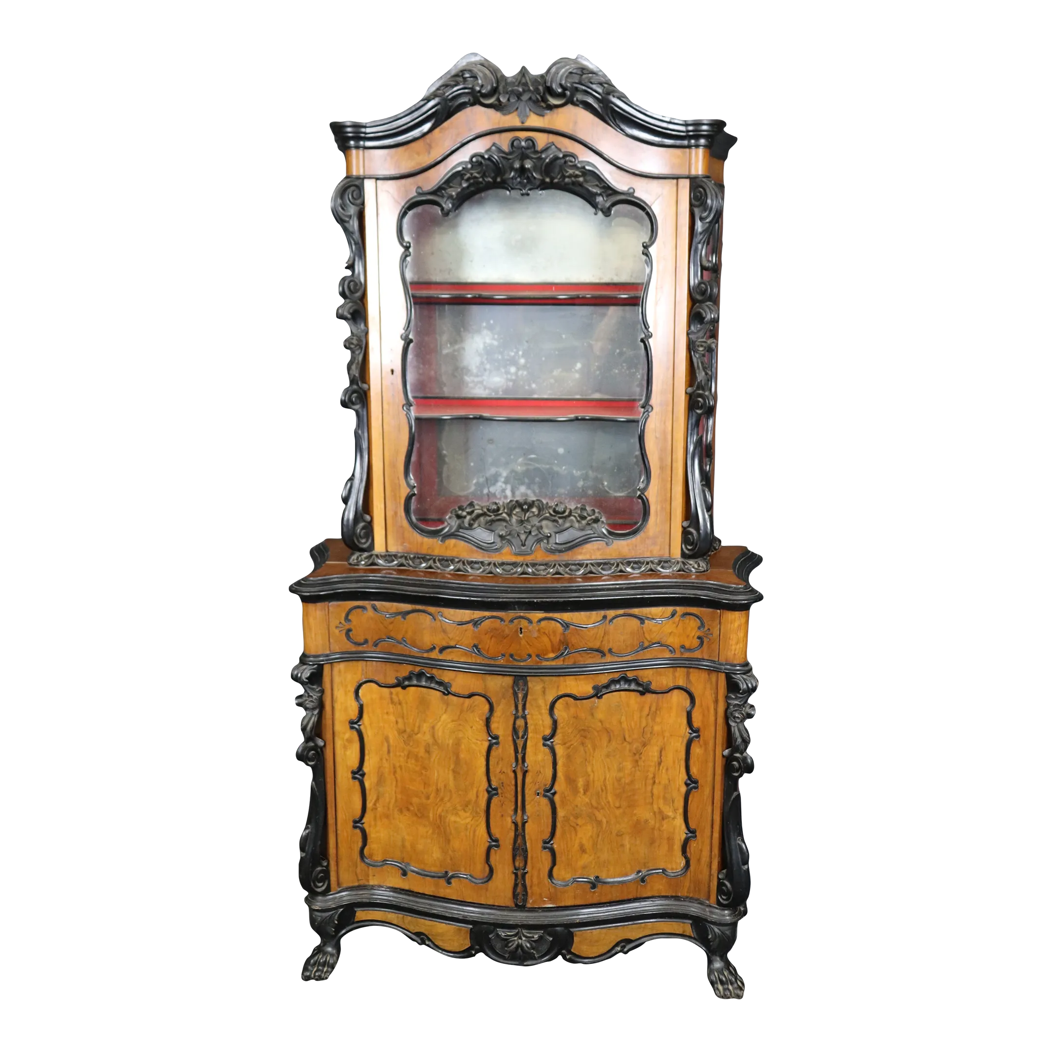 Continental European Ebonized Circassian Walnut Rococo Vitrine China ...