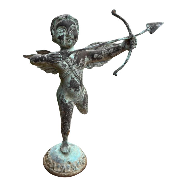 Vintage Verdigris Cast Metal Cupid Garden Statue | Chairish
