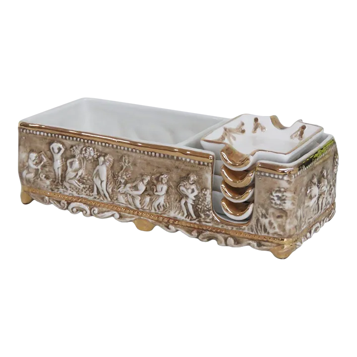 Capodimonte Italy Ceramic Cigarette Holder With 4 Personal Ashtrays ...