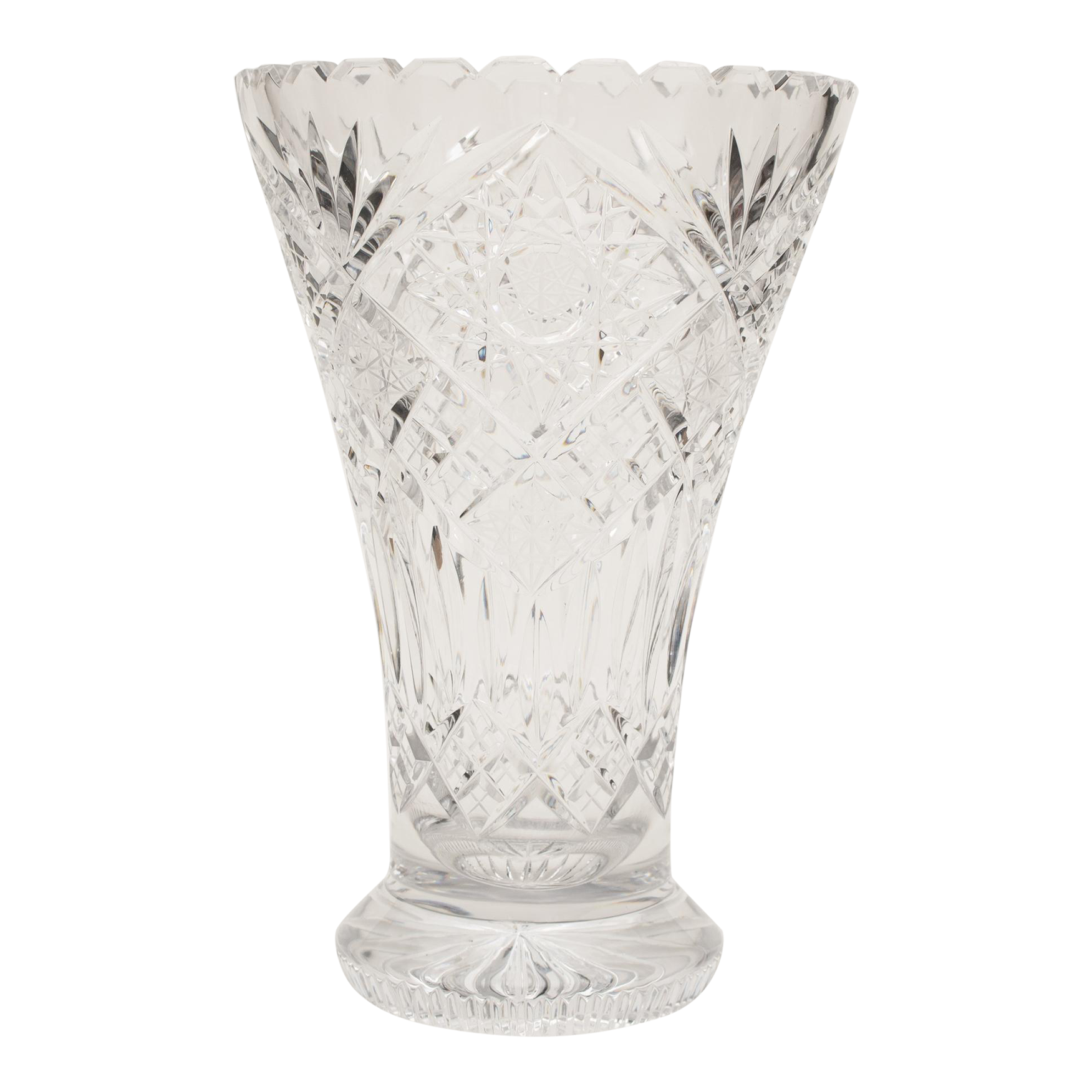 Large Bohemian Crystal Diamond Cut Flower Vase, Early 1970s | Chairish