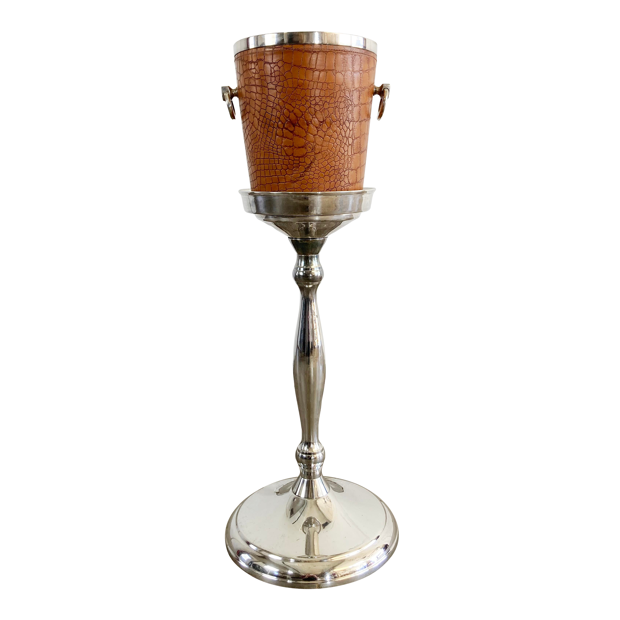 Vintage Leather Croc Skin Ice Bucket on Stand | Chairish