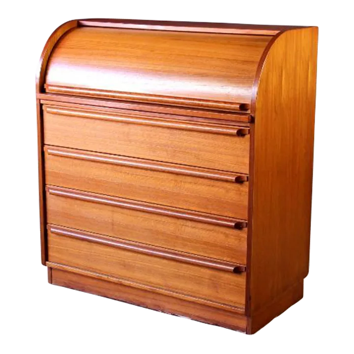 Mid Century Teak Roll Top Secretary Desk Made in Denmark Storage ...