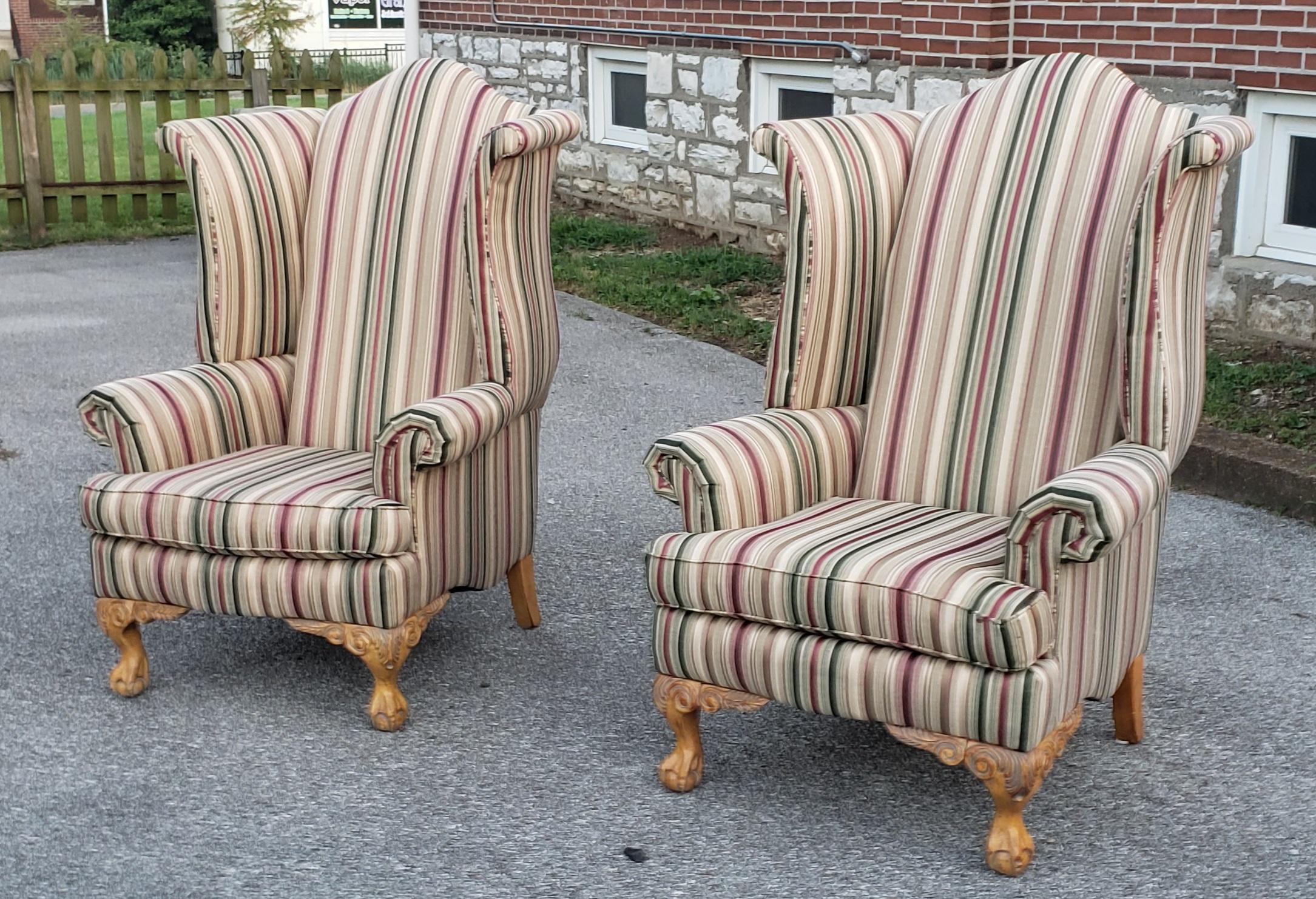 Vintage Schnadig Queen Anne Style Oversized Wingback Chairs a Pair