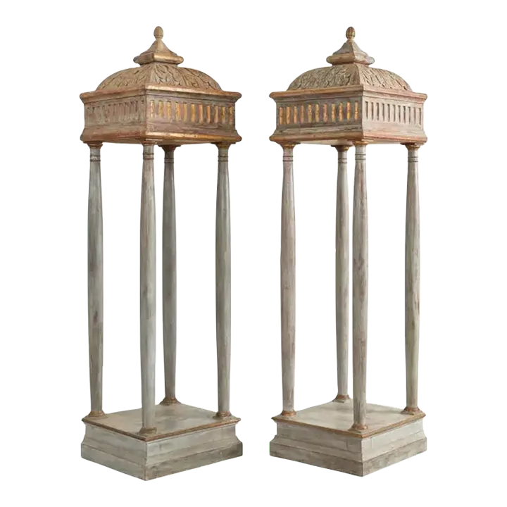 Pair of Italian Painted Altar Display Pedestal Vitrines | Chairish