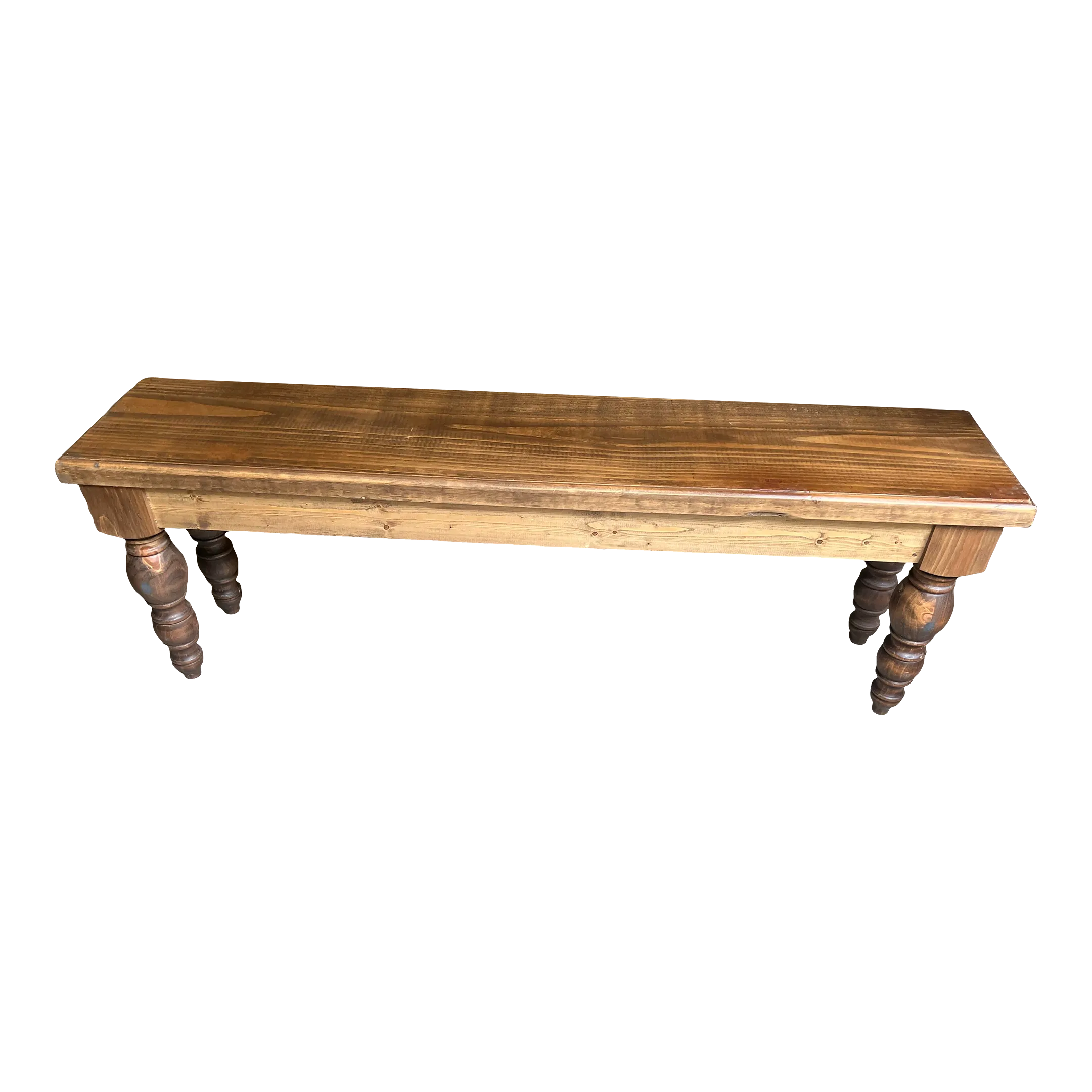 1990s Solid Wood Hand Turned Bench | Chairish