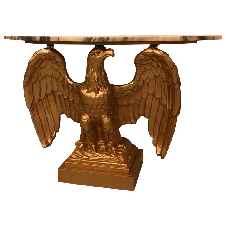 Giltwood American Eagle Console Table With Marble Top | Chairish