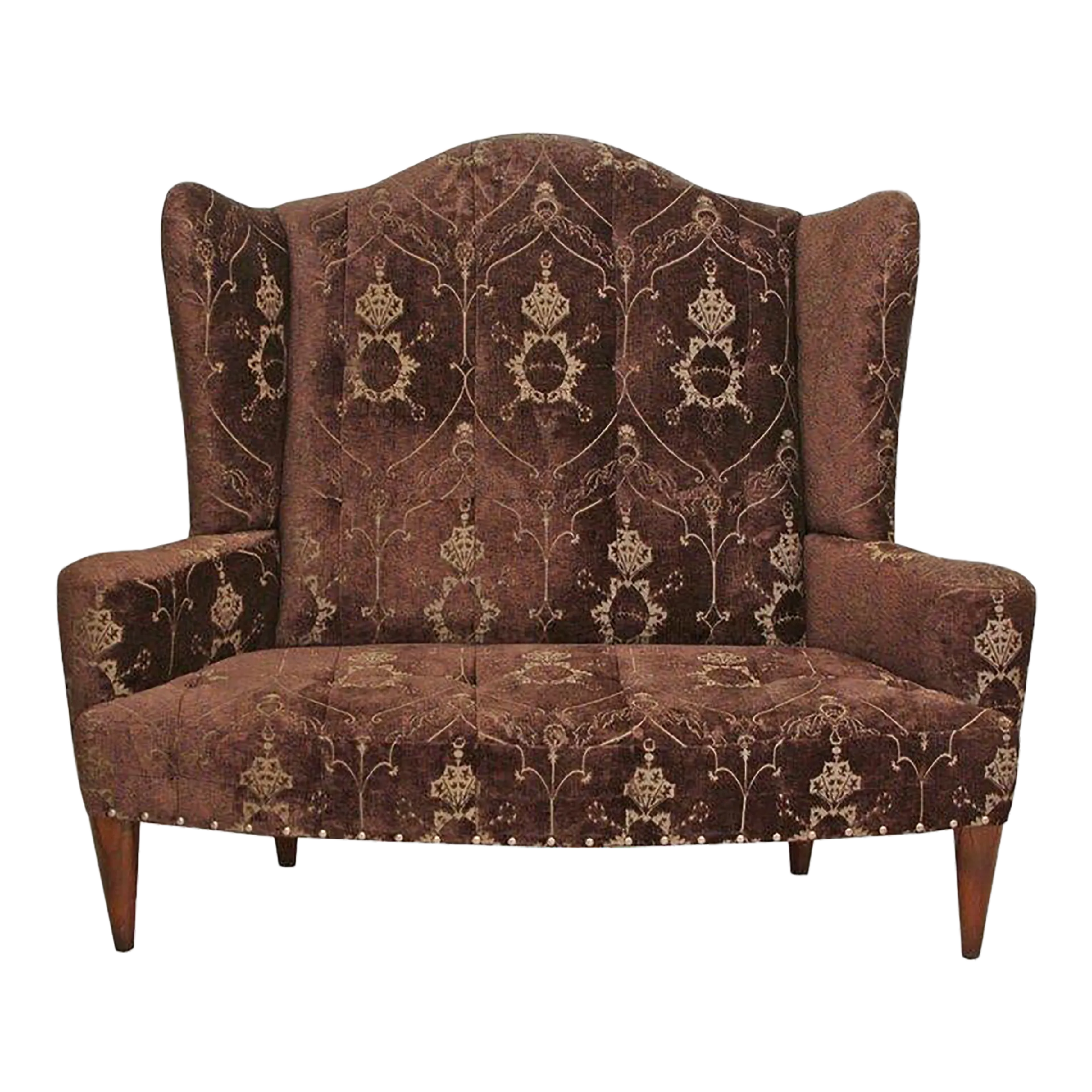 Edward Ferrell & Lewis Mittman High Wing Back Settee With Fortuny ...