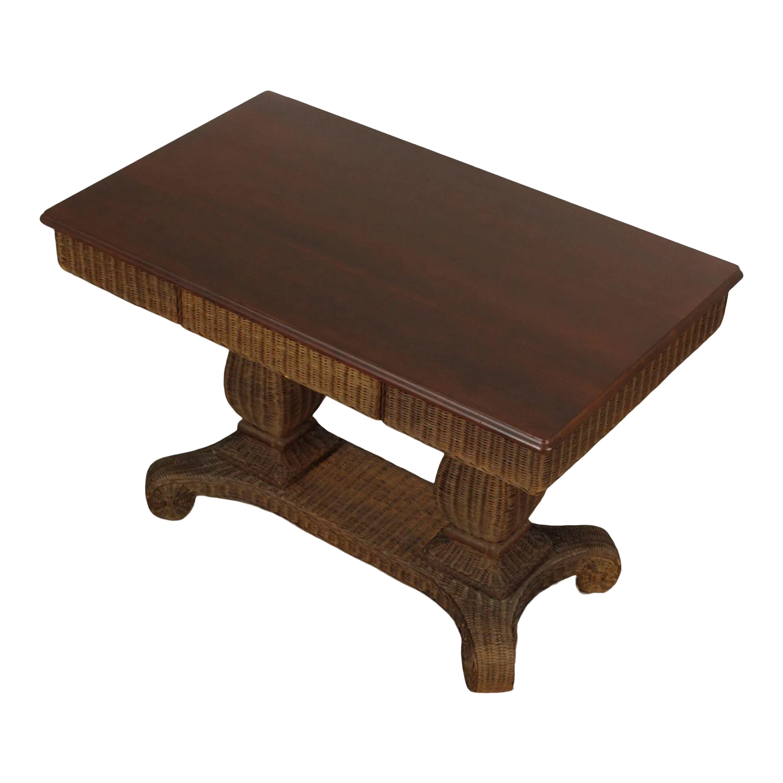 Vintage Hickory Chair Victorian Style Wicker Base Library Table | Chairish