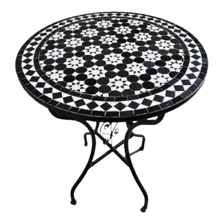 Chebka' Contemporary Round Iron Table With Mosaic Artwork | Chairish