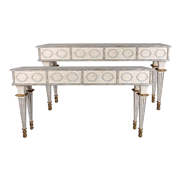Pair of Antique Painted French Console Tables | Chairish