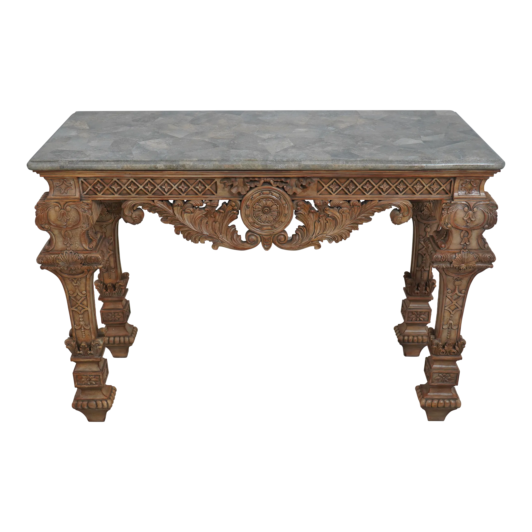 Maitland Smith Fossil Marble Overlay Georgian Console Table | Chairish