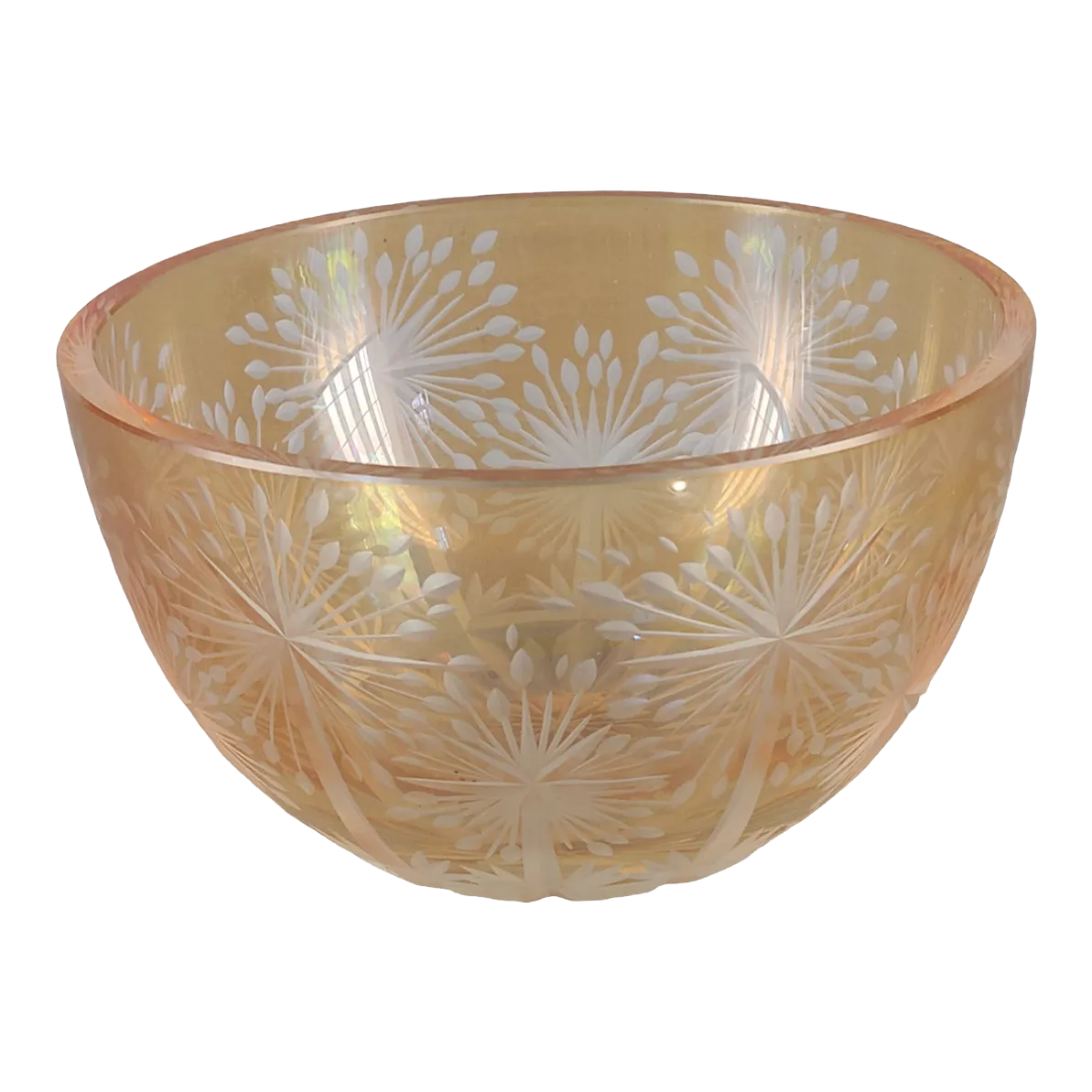 1990s Vintage Amber Starburst Copper Wheel Cut Glass Artist Signed ...