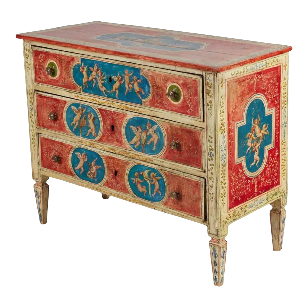 18th Century Italian Neoclassical Polychrome Decorated Commode | Chairish