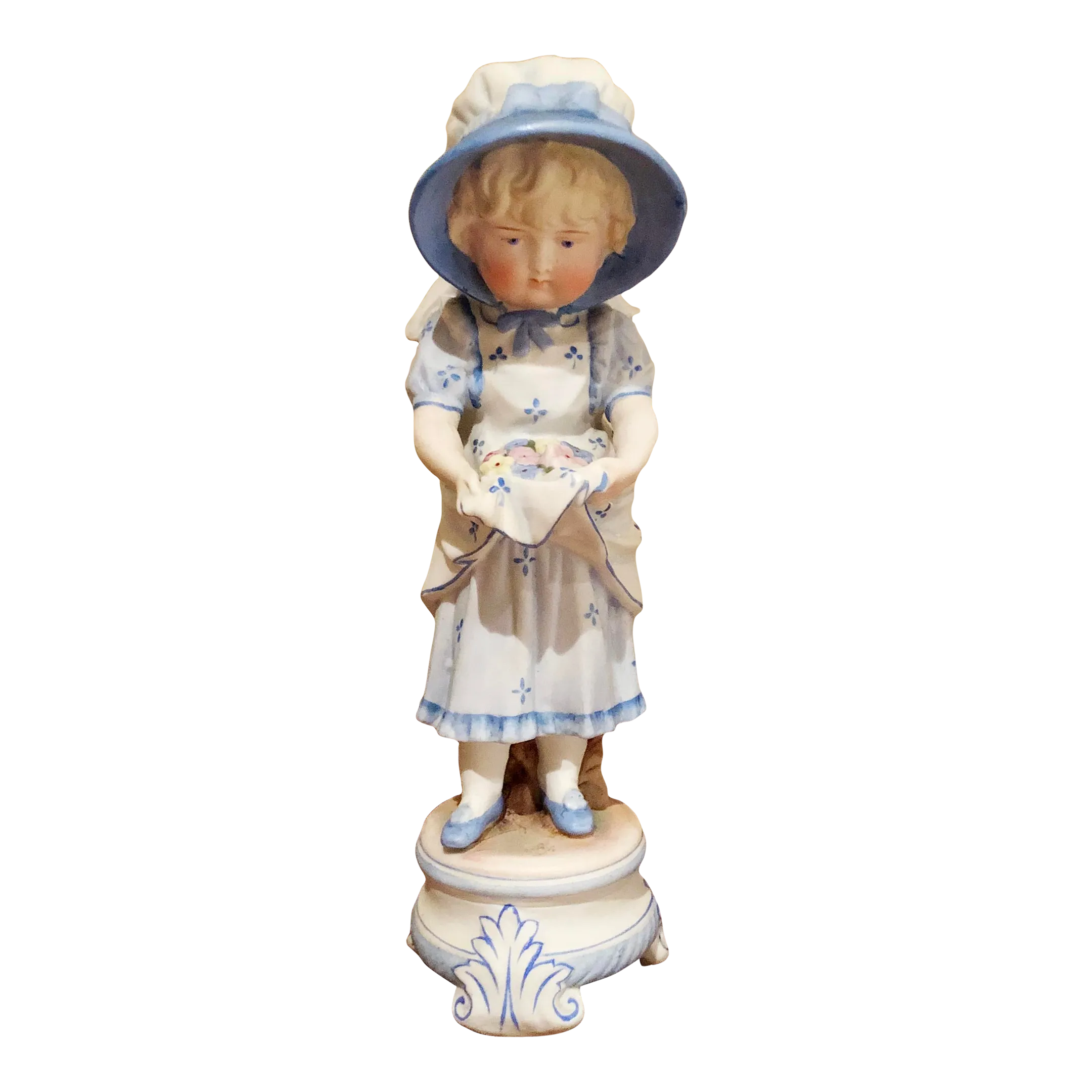 Antique German Bisque Figurine of Girl With Flowers | Chairish