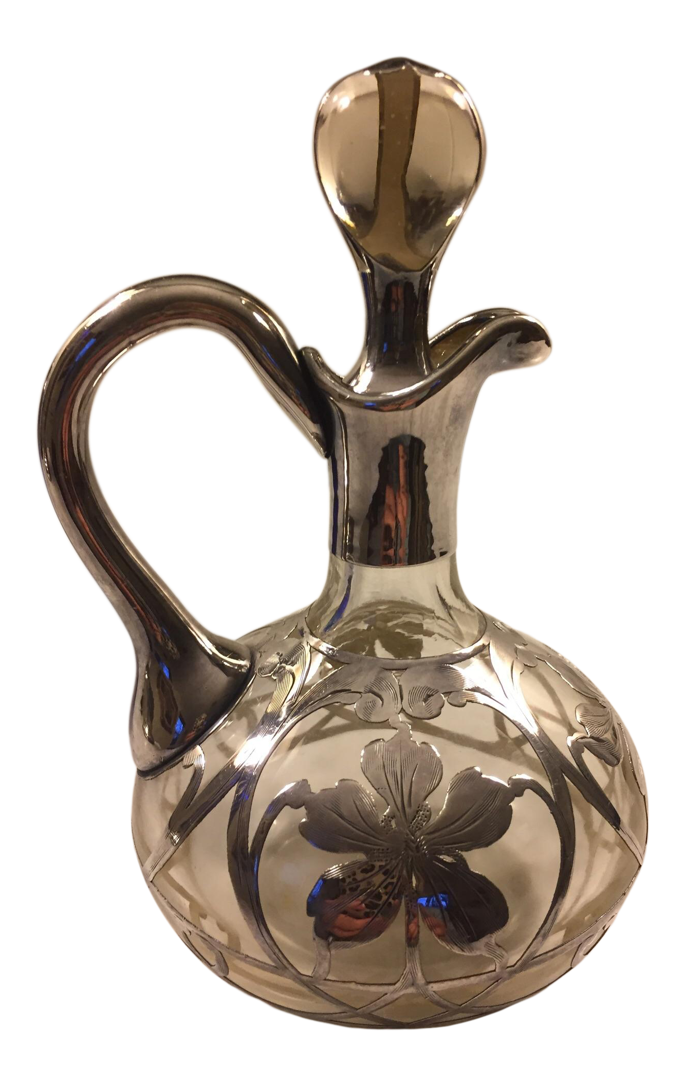 Antique Crystal Cruet With Silver Overlay | Chairish