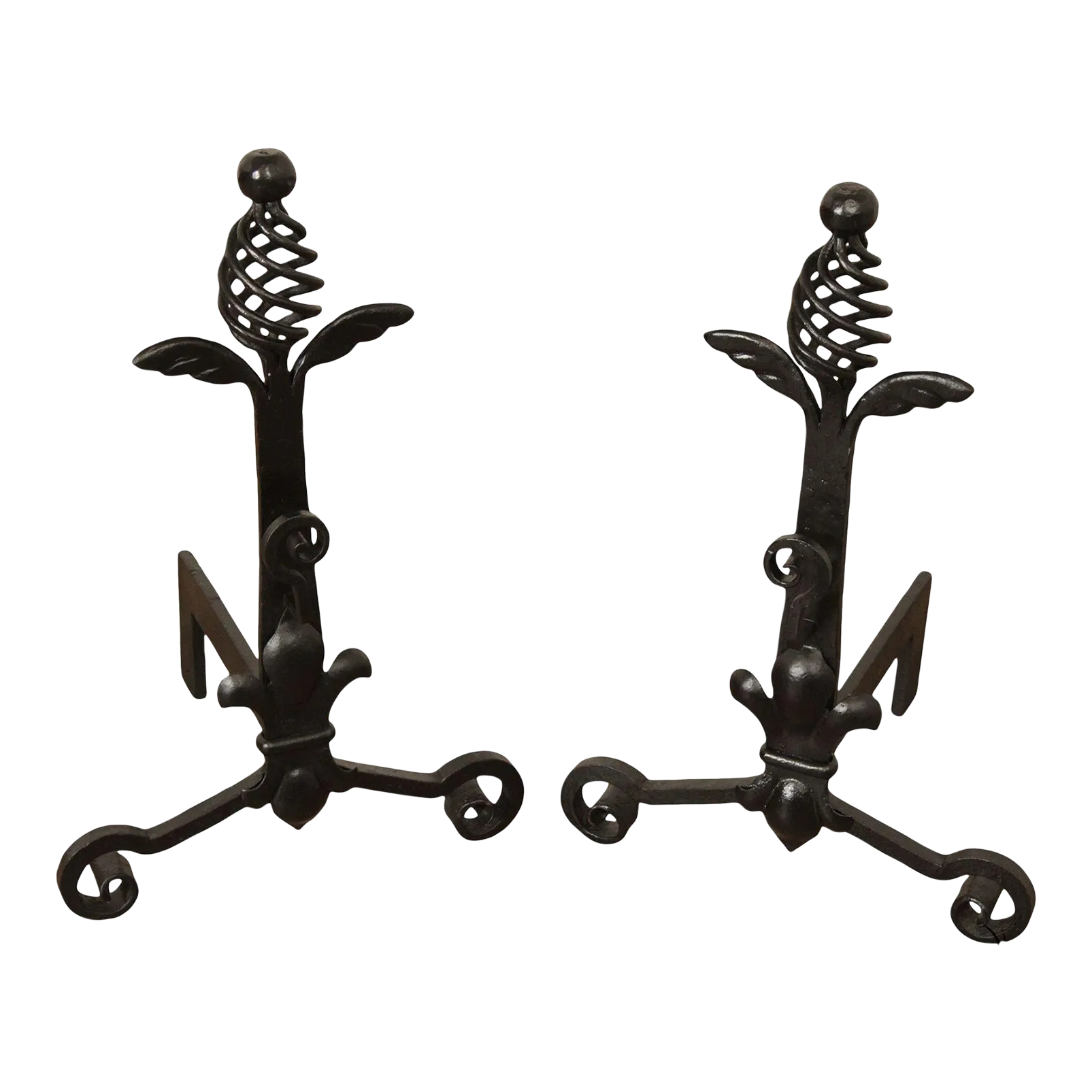 Quality Pair Of Hand Forged Iron Andirons | Chairish