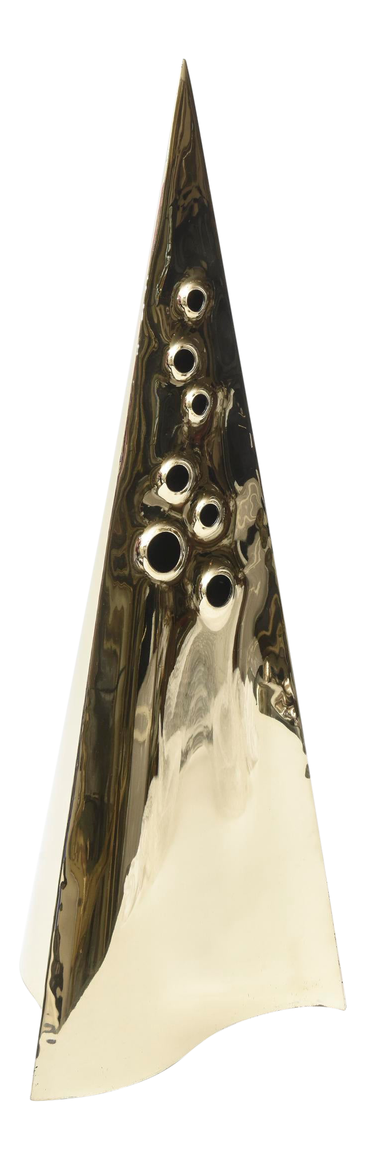 Pyramid Brass Triangle Sculpture With Random Holes Vintage | Chairish