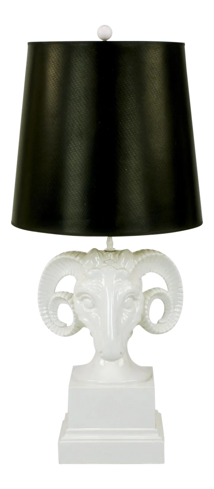 Chapman White Ceramic Ram's Head Table Lamp | Chairish