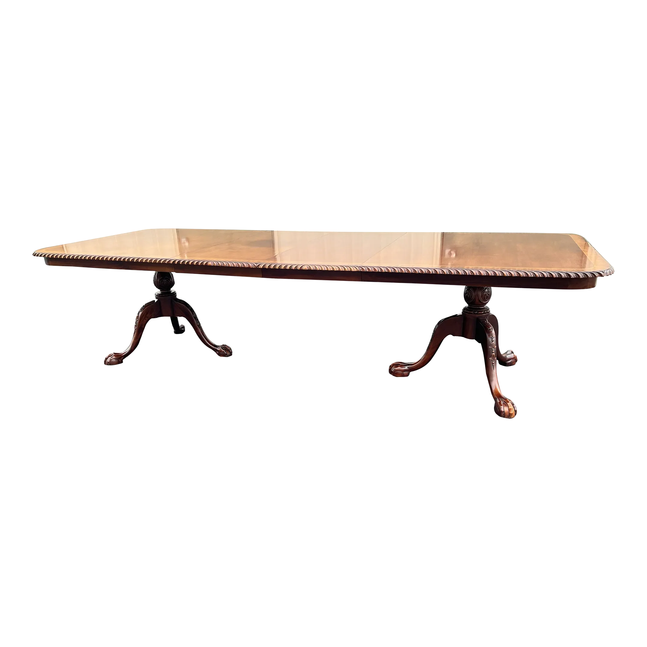 Banded Mahogany Double Pedestal Extension Dining Table- Clawfoot ...