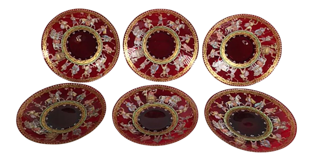 19th Century Red Transparent Venetian Glass Plates - Set of 6 | Chairish