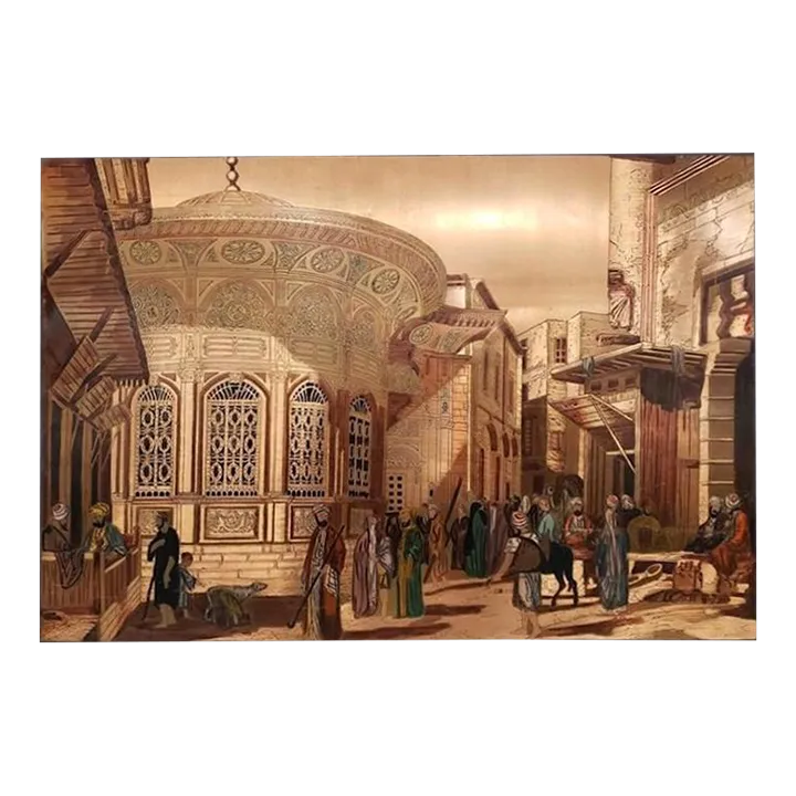 Vintage El Shami Egyptian Engraved/Etched Copper Panel Art Depicting "The Fountain of Toosoon ...