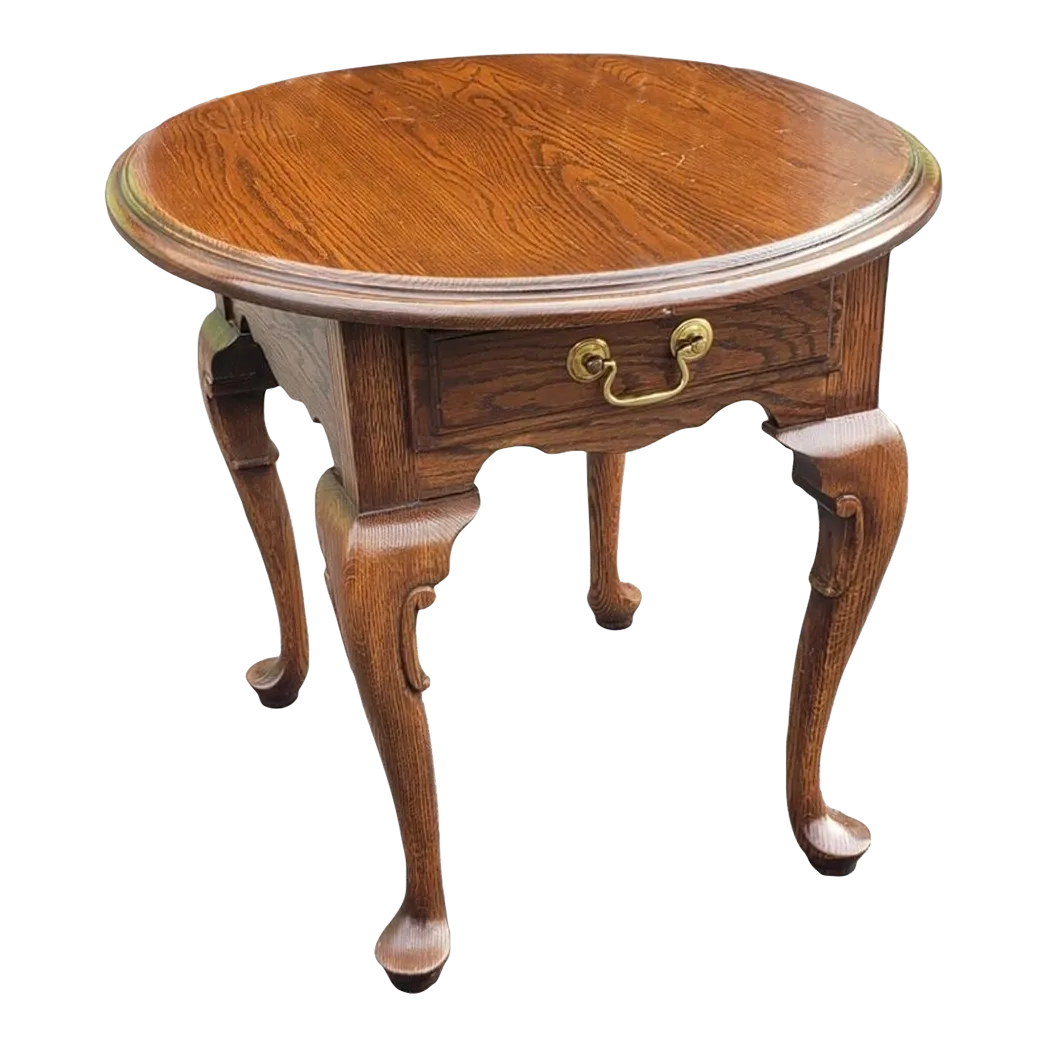 Harden Solid Oak Single Drawer Oval Side Table | Chairish