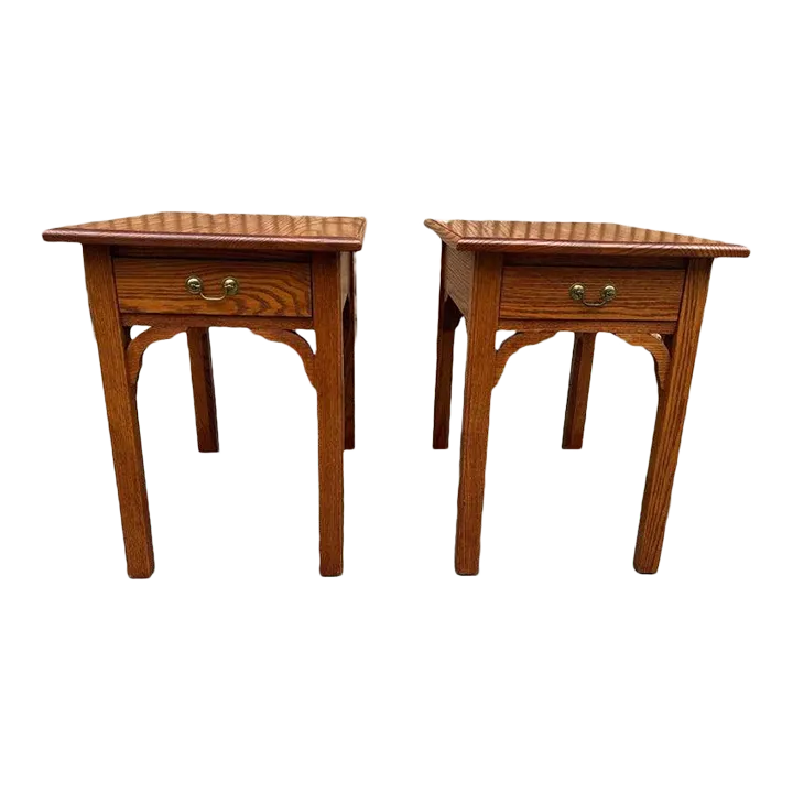 Late 20th Century Pair of Tom Seely Furniture Solid Oak Side End Tables ...