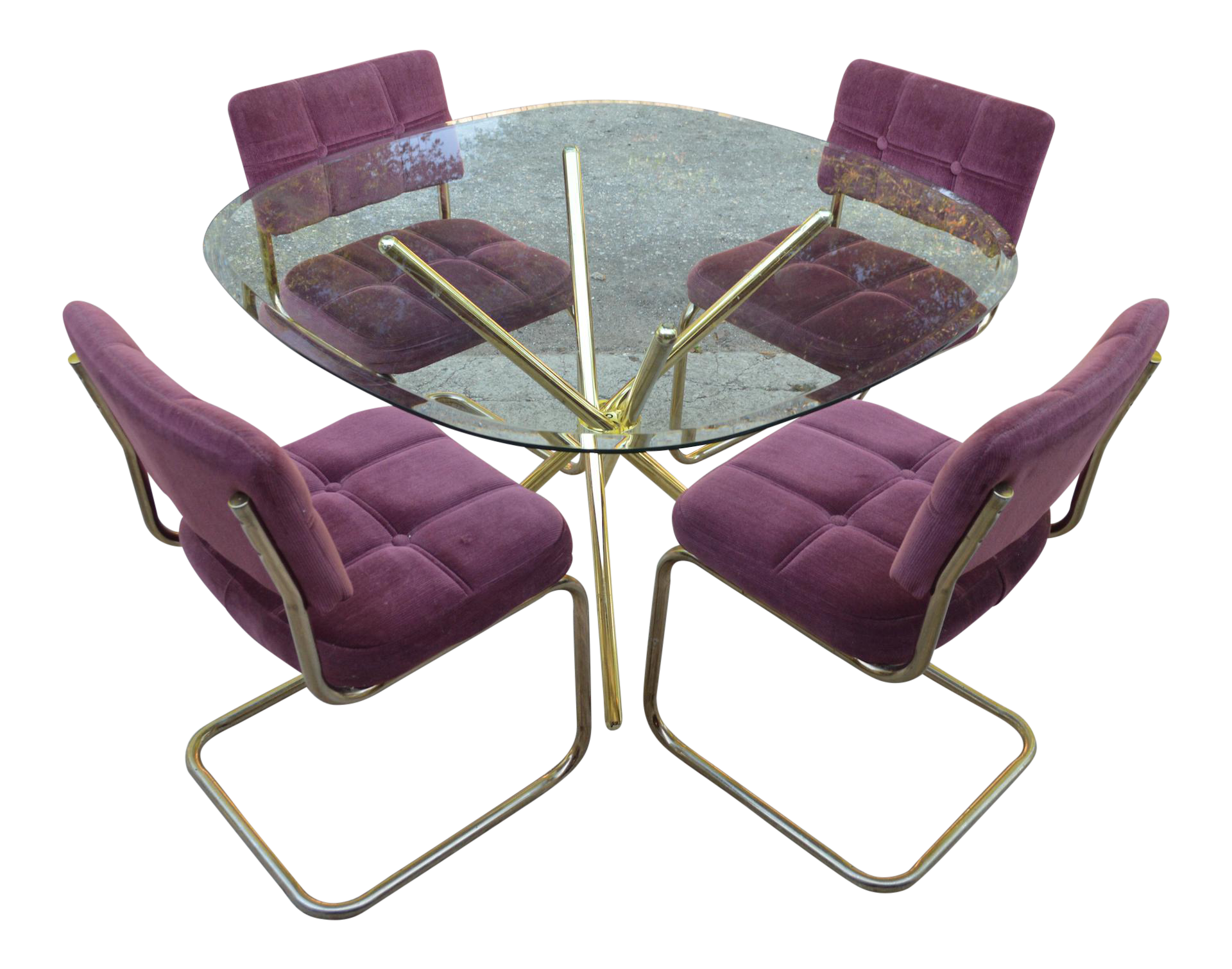 Vintage 70's Brass & Glass Table & Chairs | Chairish