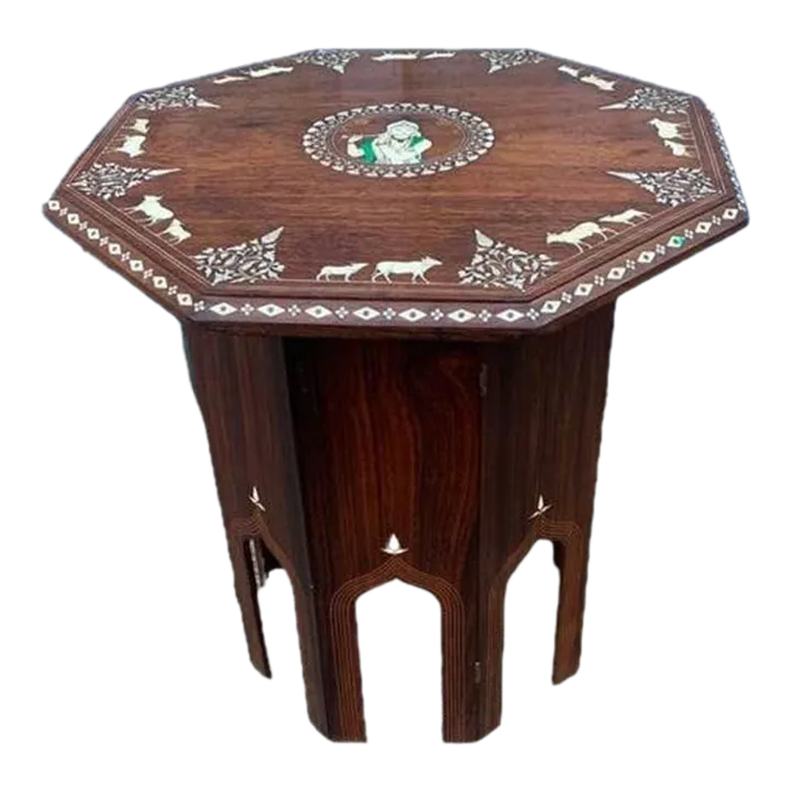 Mid 20th Century Indian Bone Inlaid Teak-Rosewood Octagonal Side Table ...