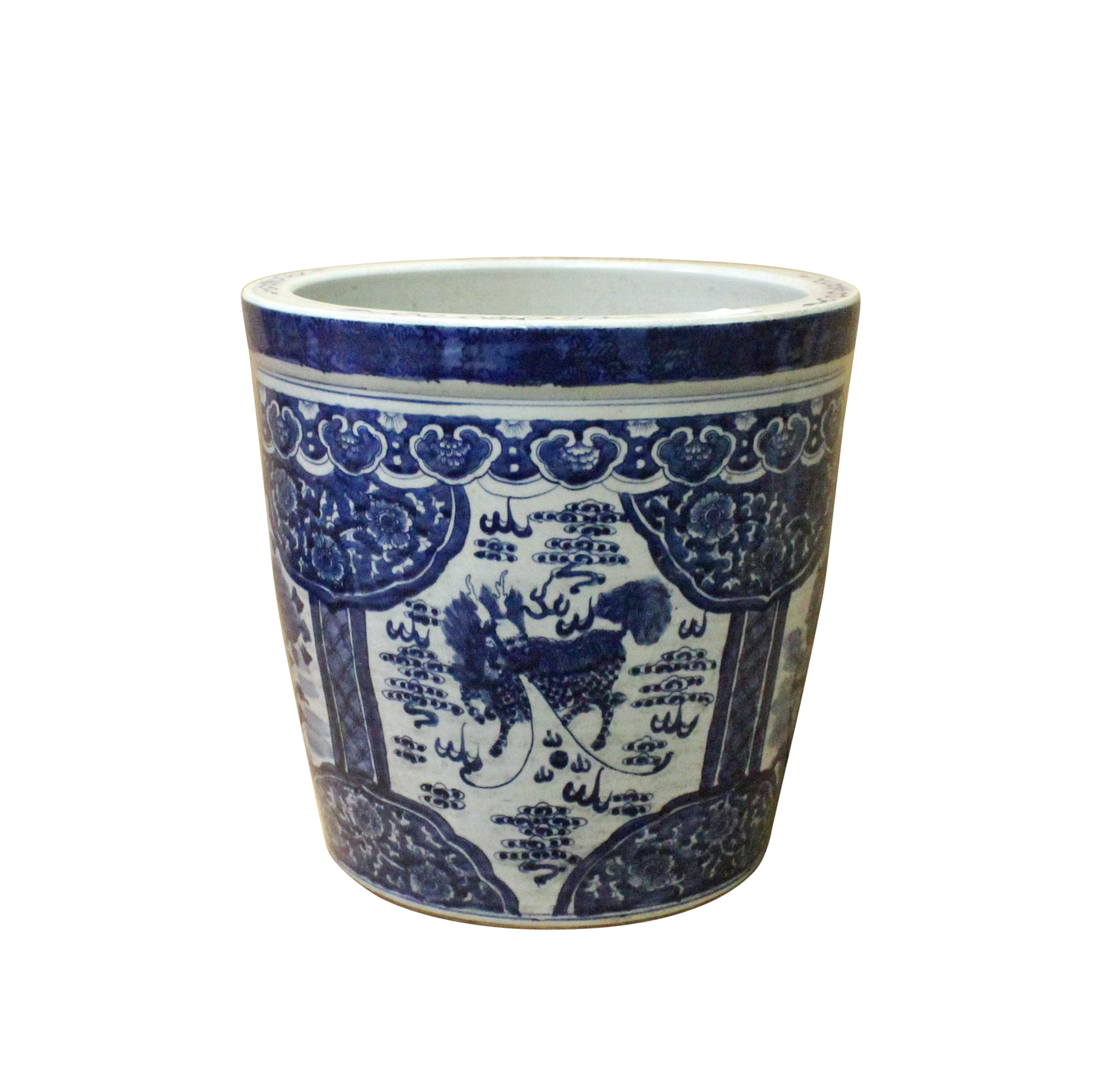 Chinese Blue White Kirin Flower Porcelain Pot Vase | Chairish