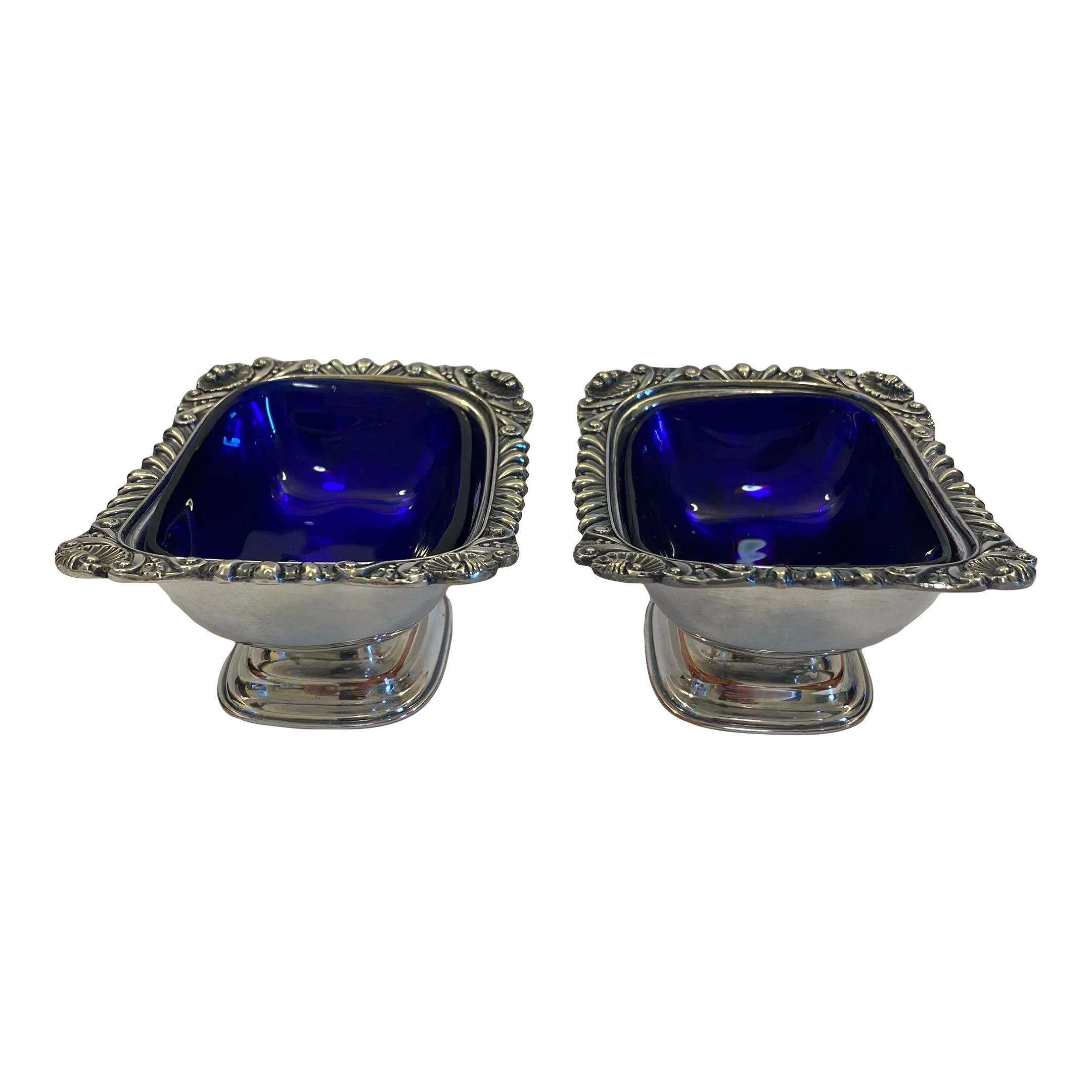 Vintage Ellis Barker English Silver Plate Cobalt Glass Salt Cellars - a ...