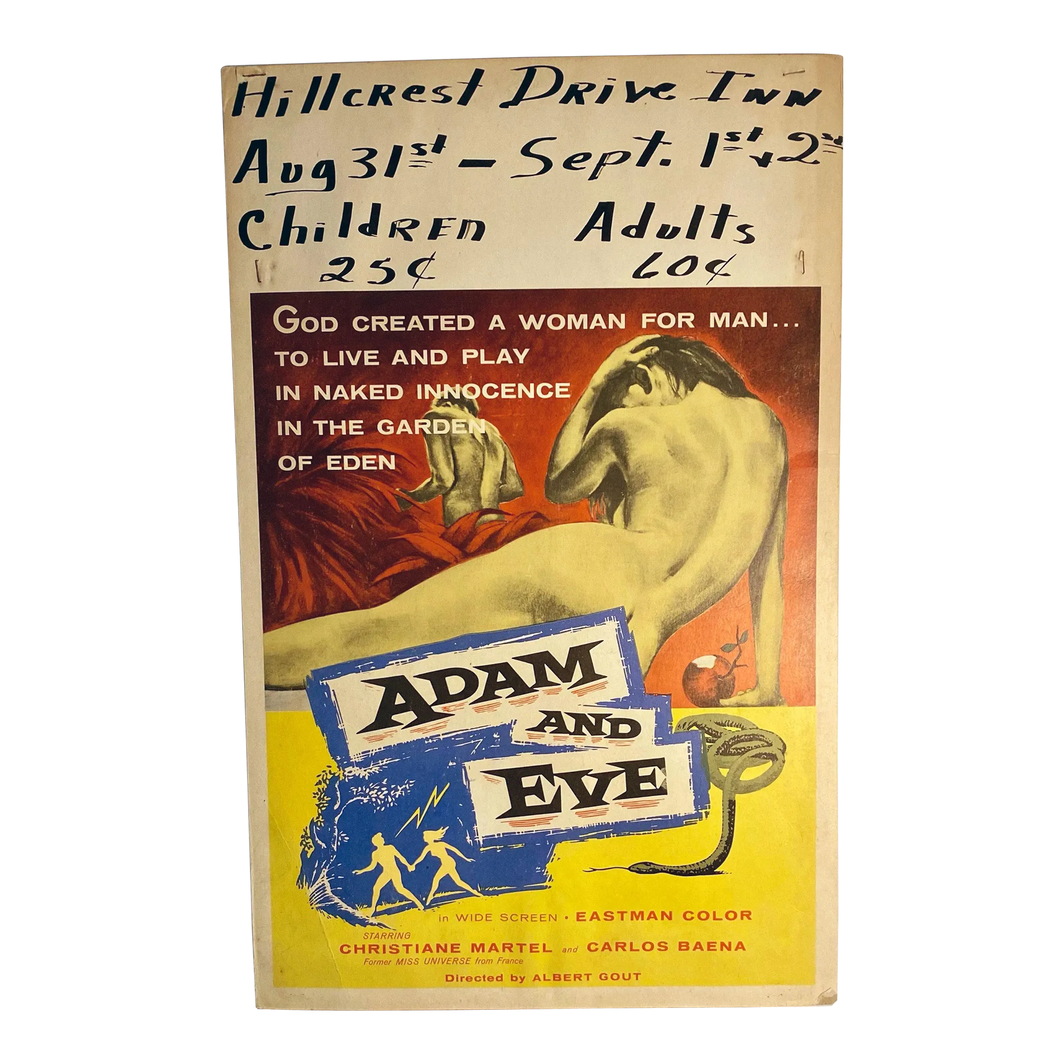 Adam and Eve (Adan Y Eva) Original Colored Poster for 1956 Mexican Movie From Hillcrest Drive-In ...