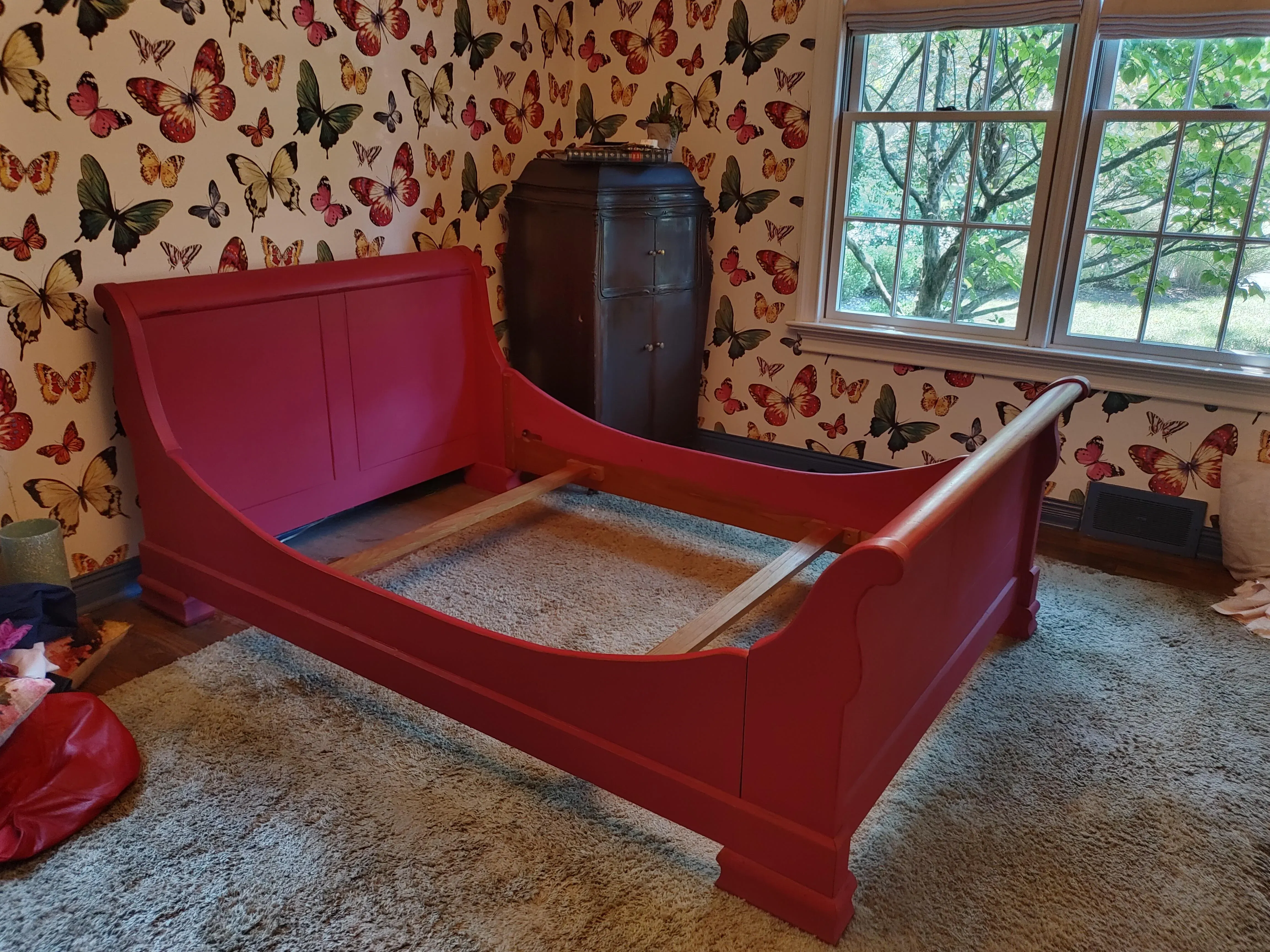 1960s French Oak Sleigh Bed