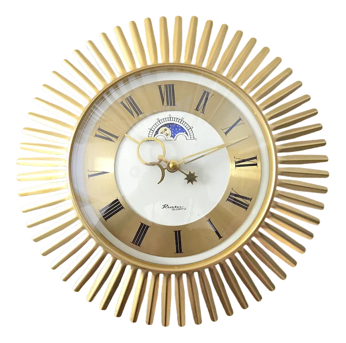 Sunbust Moon Phases Wall Clock from Richter Quarz | Chairish