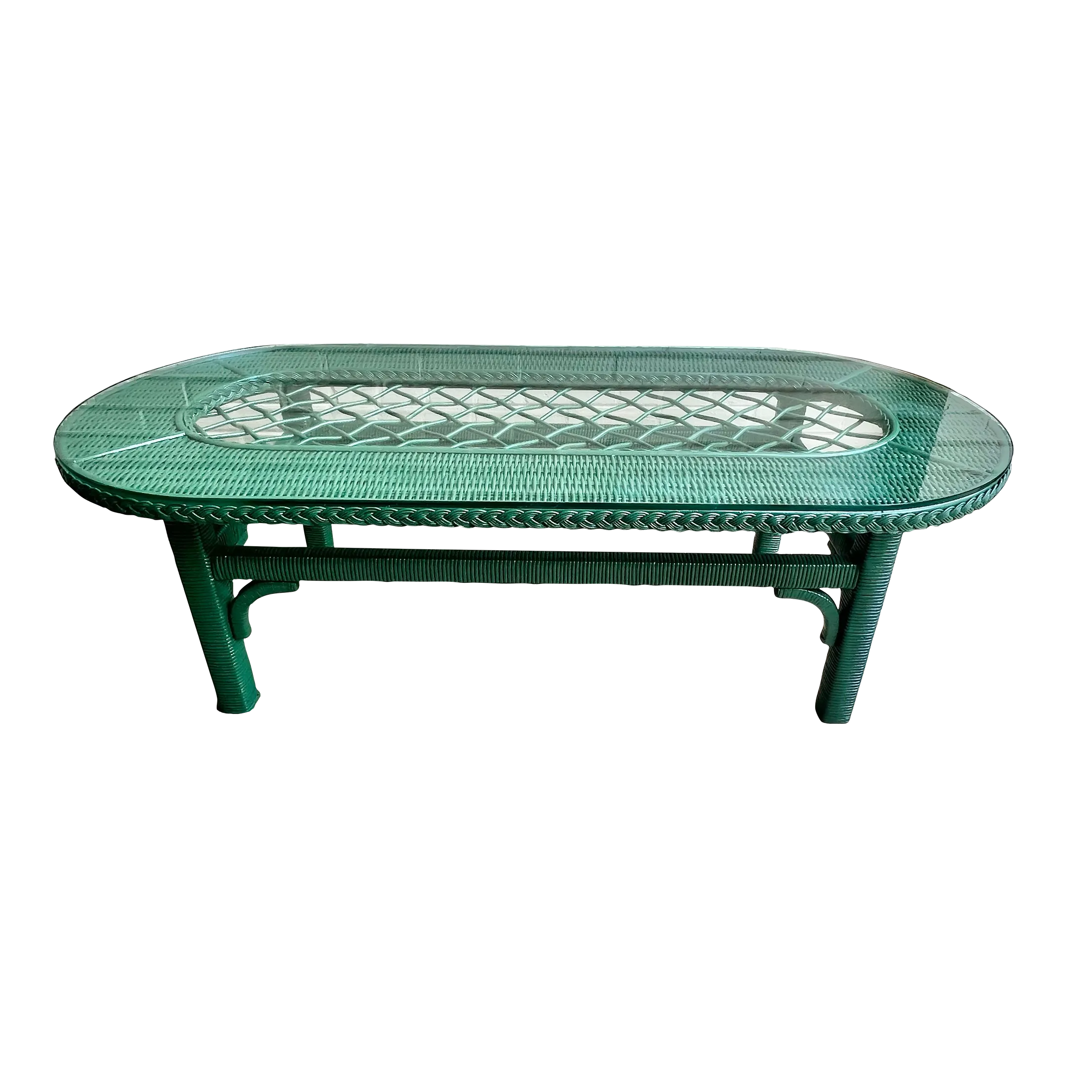 Late 20th Century Vintage Newly Painted Congo Green Oval Wicker Coffee ...