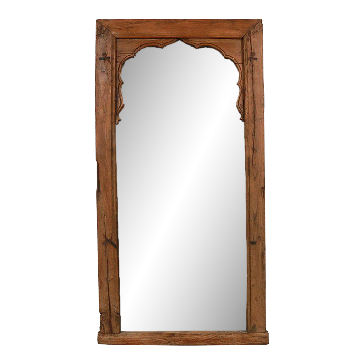 Antique Indian Carved Teakwood Frame With Mirror | Chairish