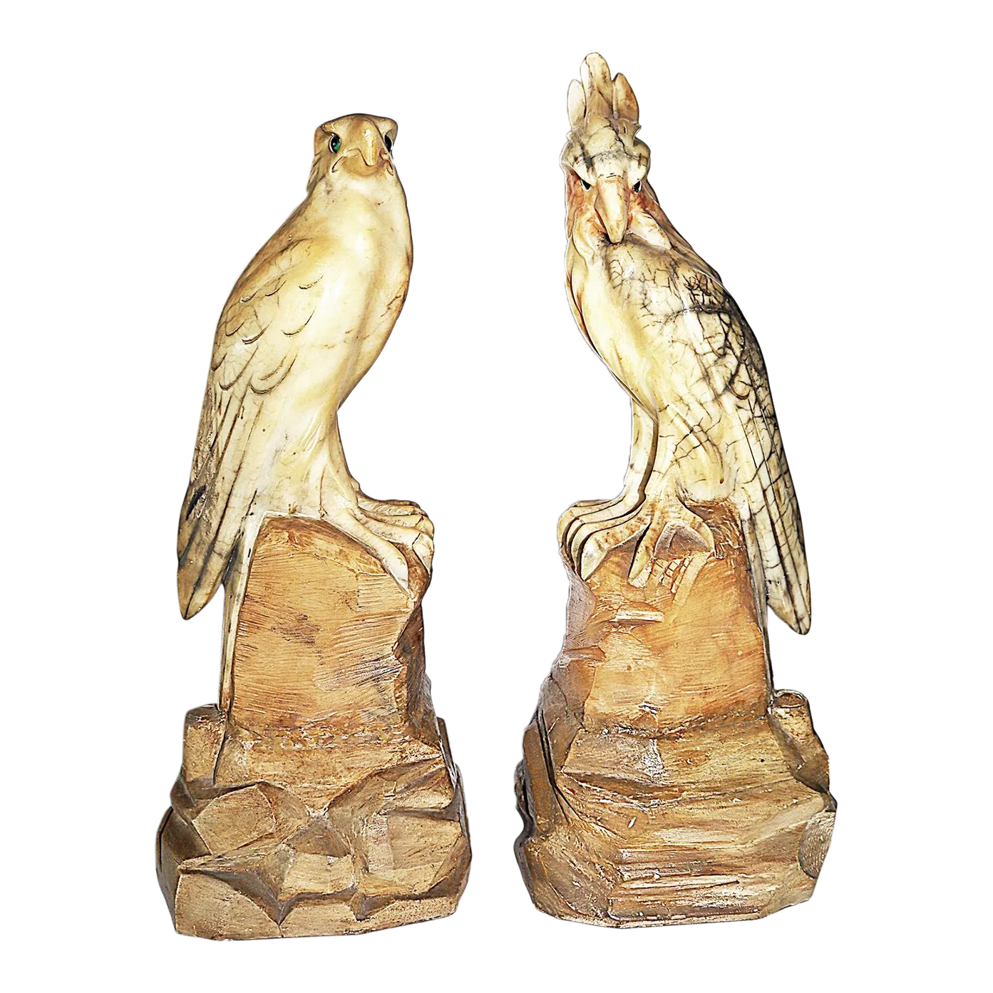 1920s Italian Marble Cockatoo and Falcon Bird Sculptures on Plinths ...