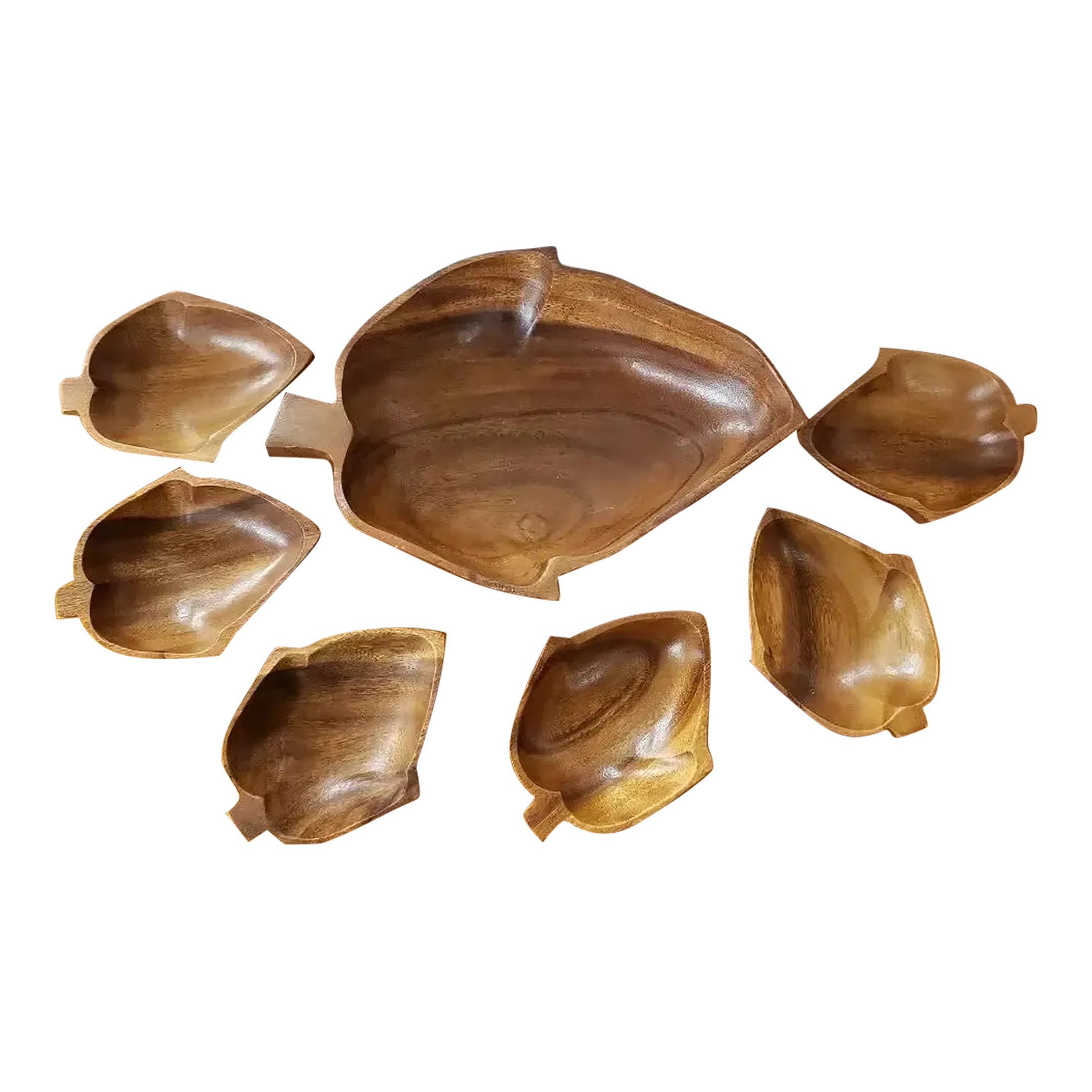 Vintage Wood Monkey Pod Salad Bowl Leaf Set, Made in the Philippines- 7 ...