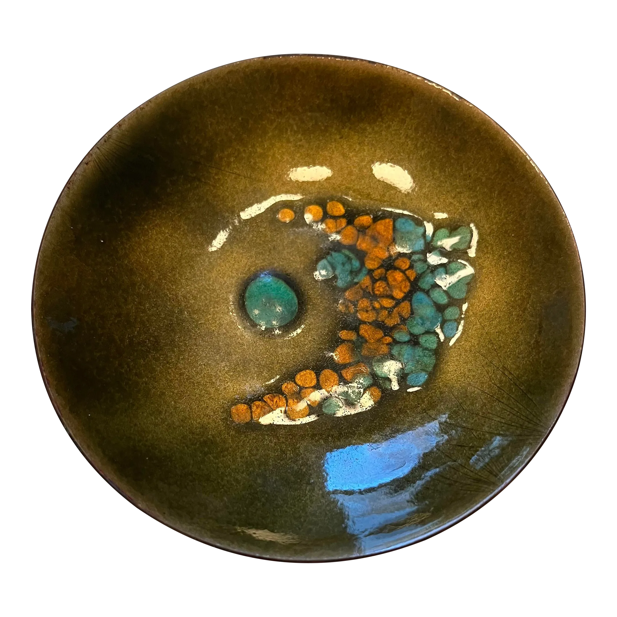 Mid-Century Olive Green Kareka Dish | Chairish