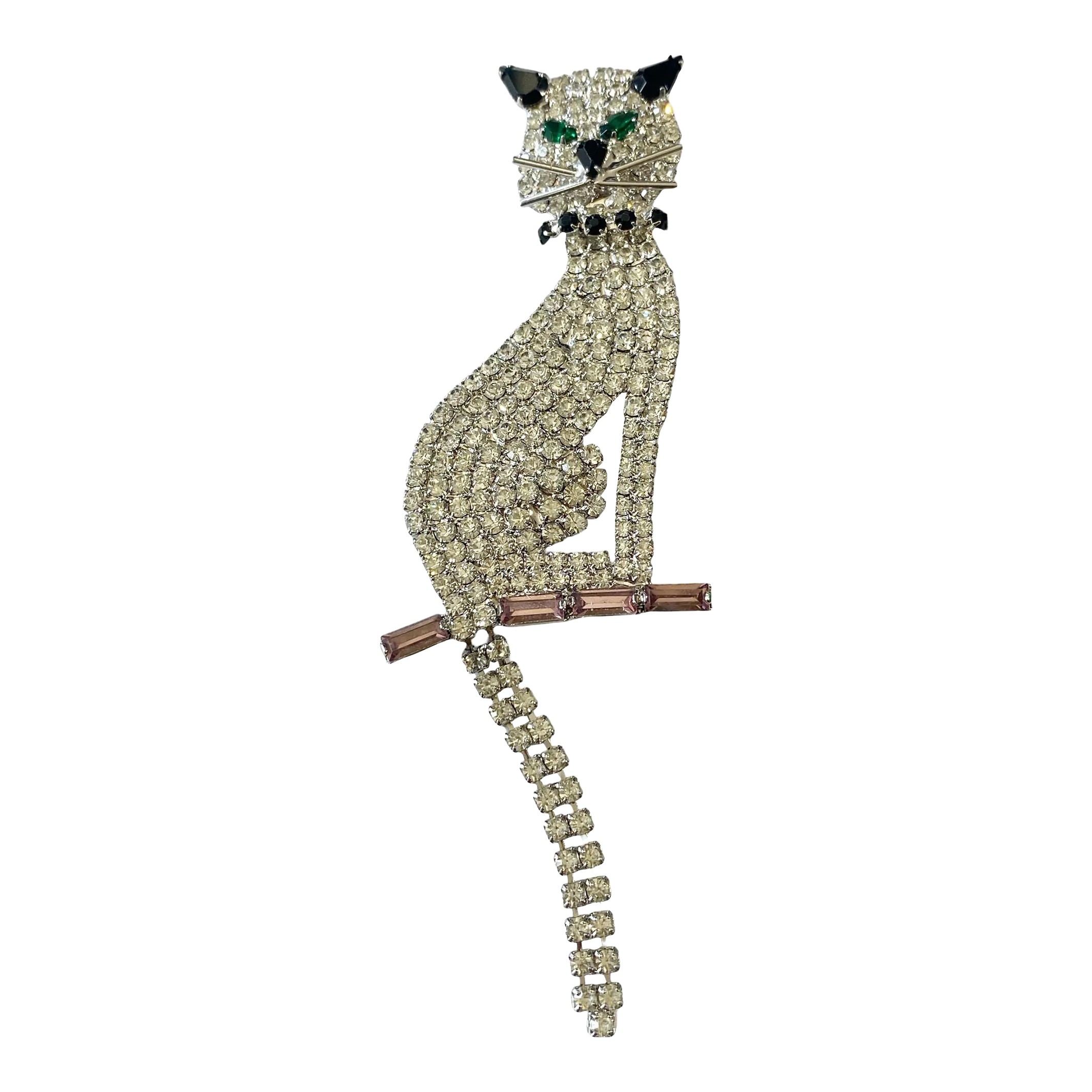 Large Sparkling Cat Brooch/Pin With Reticulated Moving Tail | Chairish