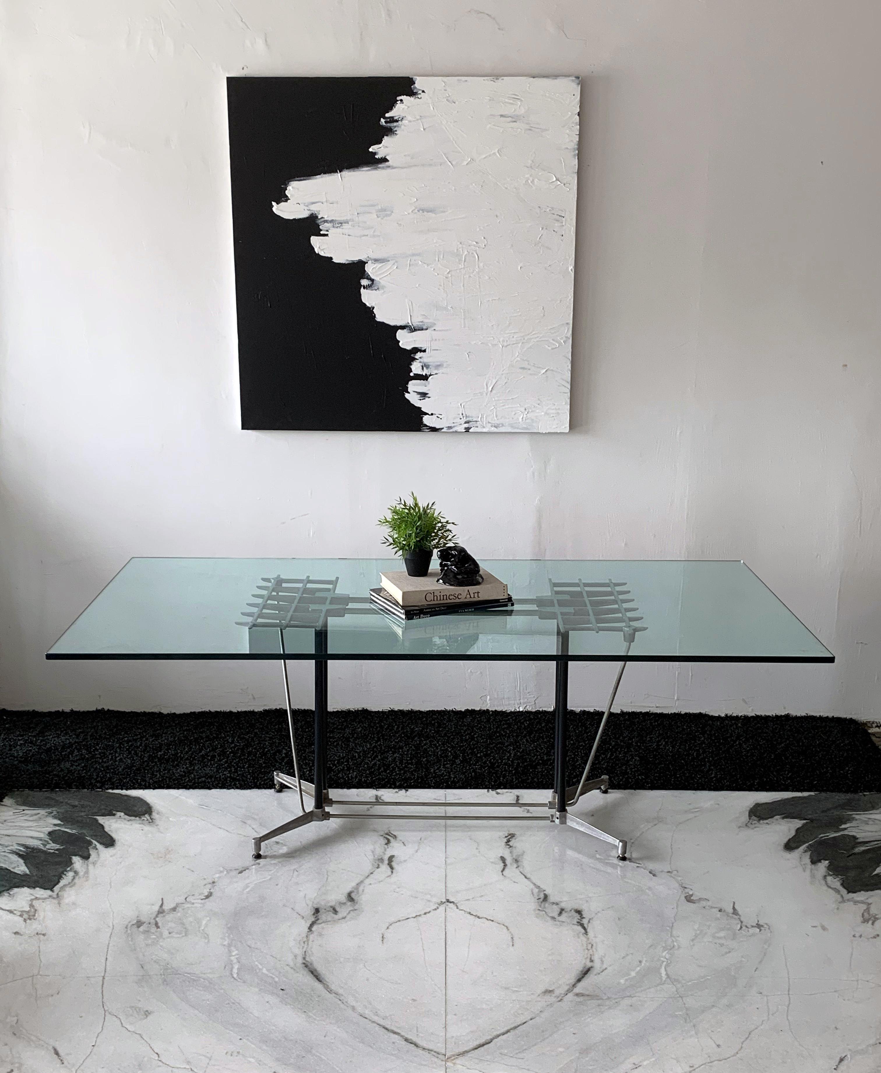 Industrial glass dining table store